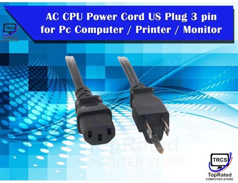 AC CPU Power Cable Power Cord US Plug 3 Pin For Pc Computer Printer Monitor Heavy Duty