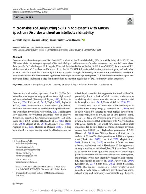 Microanalysis Of Daily Living Skills In Adolescents With Autism