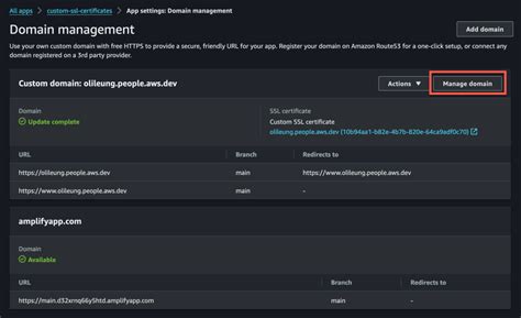 bring your own ssl certificate to aws amplify hosting front end web