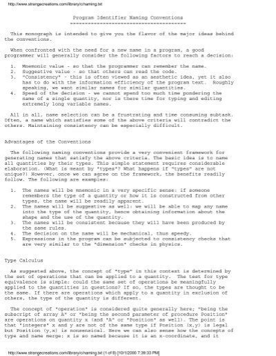 Program Identifier Naming Conventions Literate Programming
