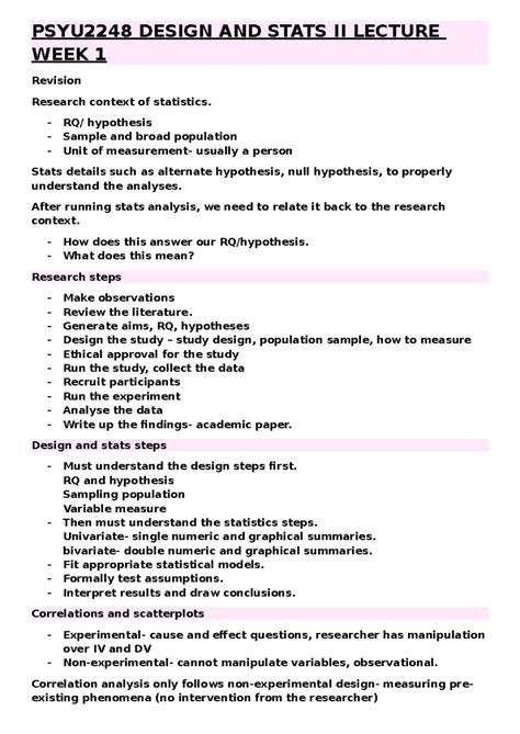 Stats Lecture Notes Psyu2248 Design And Stats Ii Lecture Week 1