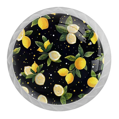 Lemons Leaf Polka Dots Drawer Knobs 4 Piece Set Decorative Kitchen