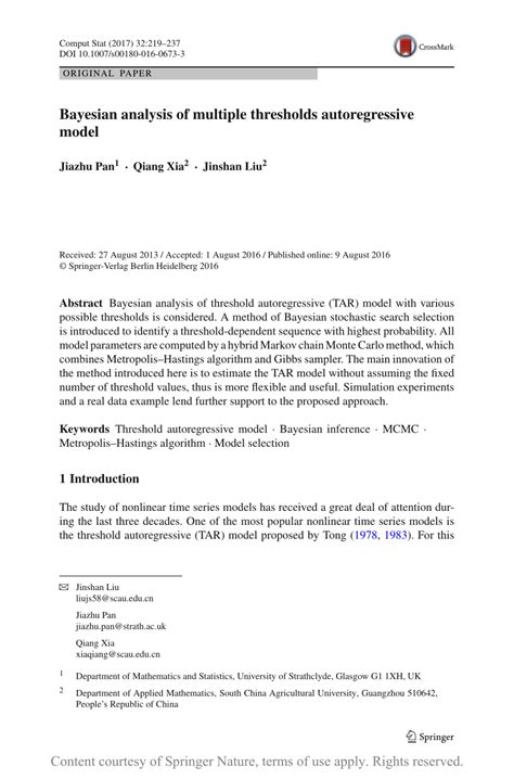 Bayesian Analysis Of Multiple Thresholds Autoregressive Model Request Pdf