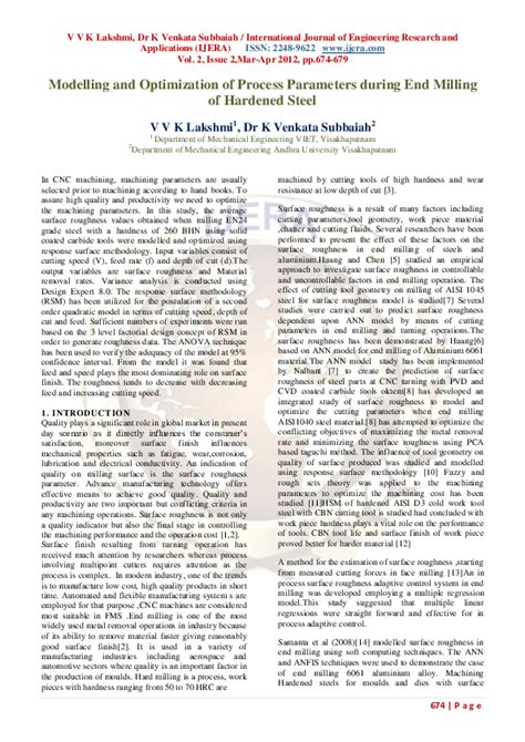 Pdf Optimization Of Milling Process Parameters