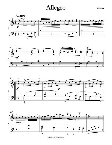 Free Piano Sheet Music Allegro Hässler Piano Sheet Music Free