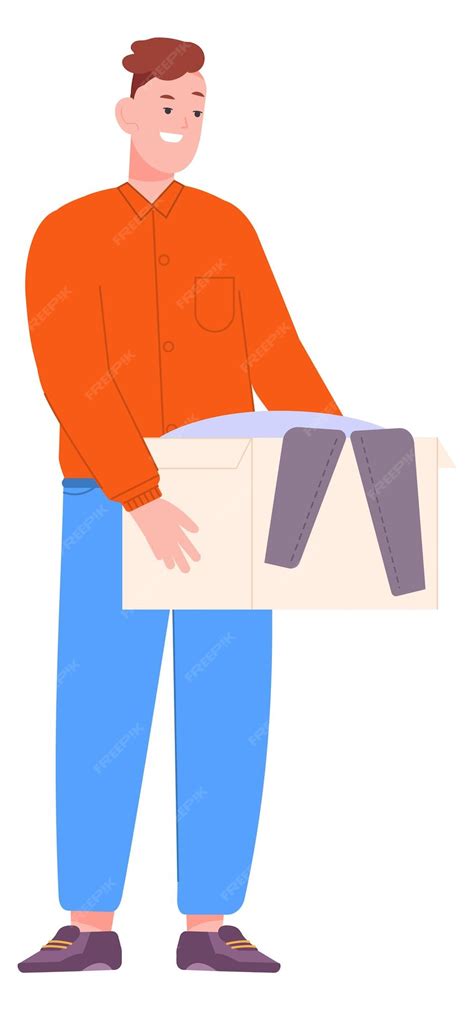 Premium Vector Man Holding Clothes Box Things Packing For Moving