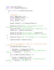 Temperature Converter Docx Import Java Util Scanner Public Class TemperatureConverter Cfw