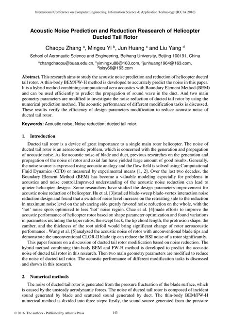 Pdf Acoustic Noise Prediction And Reduction Reasearch Of Helicopter