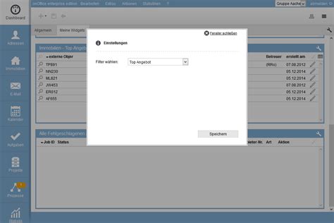 Quicklist Widget Onlinehilfe OnOffice Hilfe