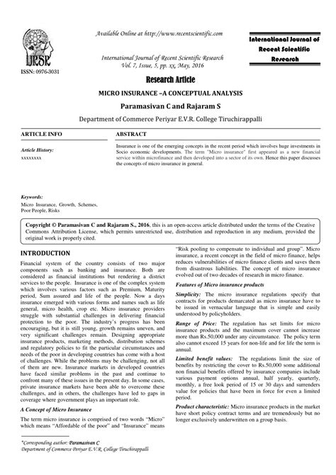 Pdf Micro Insurance A Conceptual Analysis