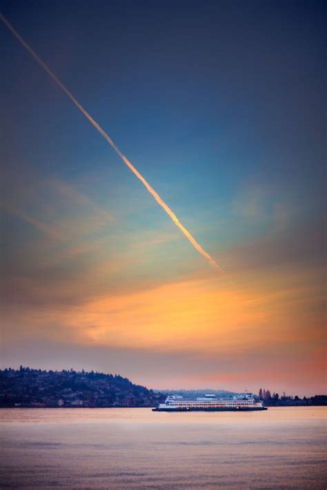 A Ferry Ride At Sunset Puget Sound Washington Seattle Lake