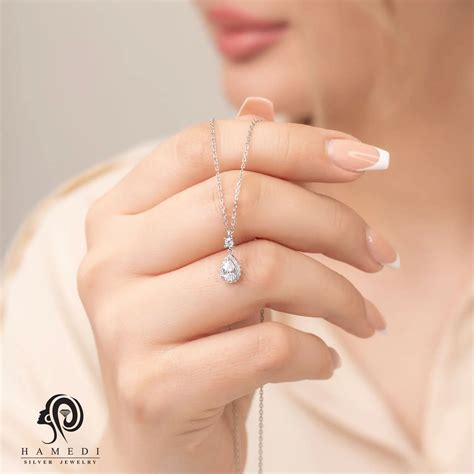 گردنبند نقره زنانه نگین اشکی مدل Me R16 نقره حامدی