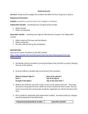 Lab Exploring Gravity Worksheet Docx Exploring Gravity Lab Goal Students Will