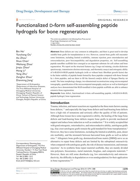 Pdf Functionalized D Form Self Assembling Peptide Hydrogels For Bone Regeneration