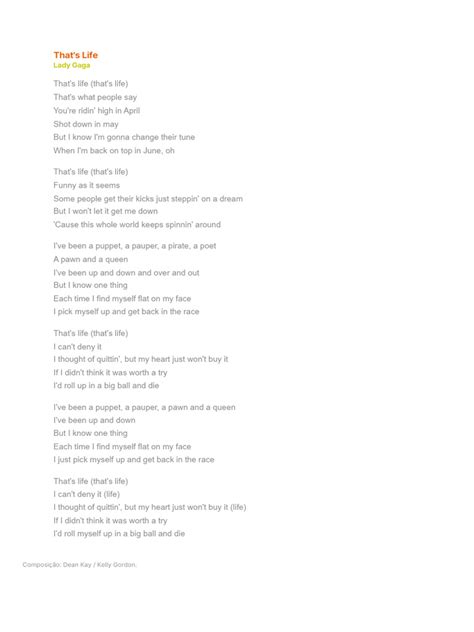 Thats Life Lady Gaga Pdf
