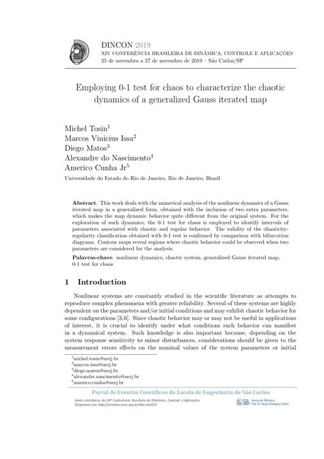 Pdf Employing 0 1 Test For Chaos To Characterize The Chaotic Dynamics