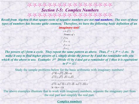 Ojks Precalculus Study Page Complex Numbers Handout For 9th 10th