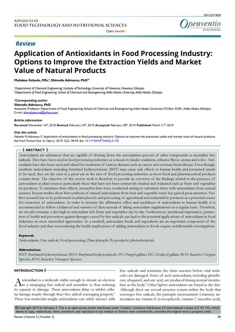 Application Of Antioxidants In Food Processing Industry Options To