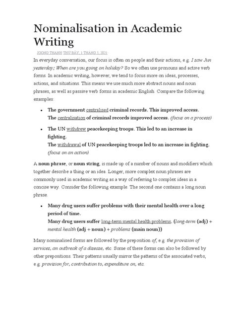 Nominalisation In Academic Writing Pdf Noun Verb