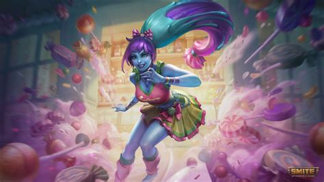 Video Game Girls Blue Skin Long Hair Smite Smitecandy Pc Gaming