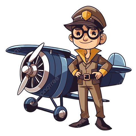 Aviator Clipart Illustrator Cartoon Pilot Young Man Standing Near An