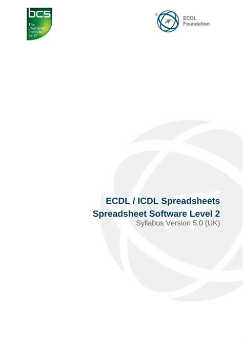 Pdf Ecdl Icdl Spreadsheets Bcs · Ecdl Icdl Spreadsheets 2 Cells 2 1 Insert