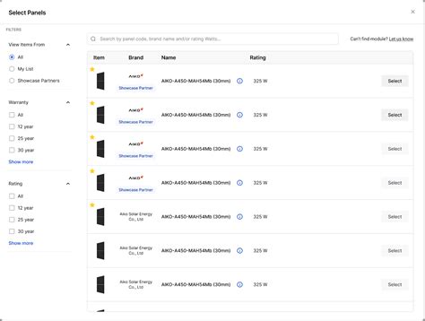 Project Design Component Selector Opensolar