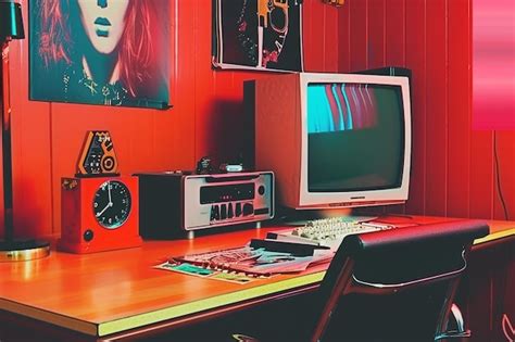 Premium Photo Vintage Computer Setup In A Retro Red Room