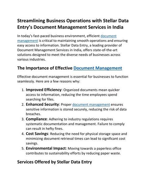 Ppt Streamlining Business Operations With Stellar Data Entrys Document Management Powerpoint