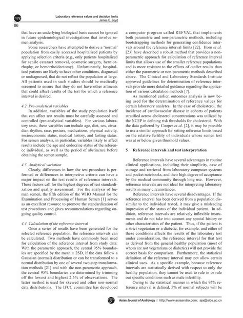 Pdf Defining Laboratory Reference Values And Decision Limits
