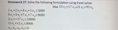 Solved Homework Solve The Following Formulation Using Chegg