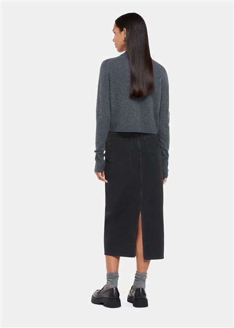 Washed Black Straight Denim Midi Skirt Whistles