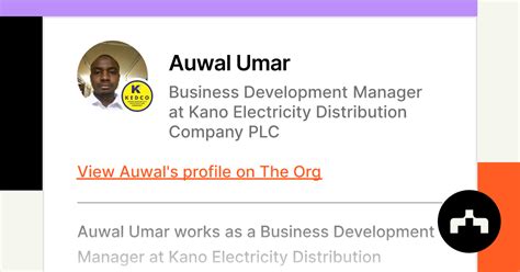 Auwal Umar Business Development Manager At Kano Electricity Distribution Company Plc The Org