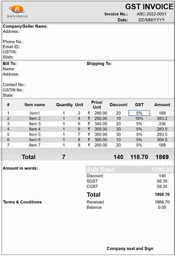 Gst Bill Format Gst Invoice Maker Indian Gst Invoice Template Get
