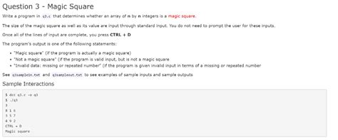 Solved Question Magic Square Write A Program In C Chegg
