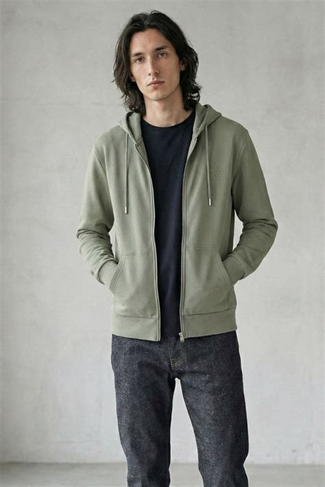 Mens Organic Cotton Zip Hoodie Green Comfortable And Stylish