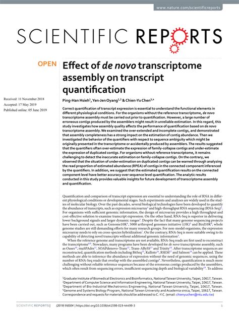 Pdf Effect Of De Novo Transcriptome Assembly On Transcript Quantification