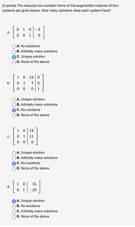 Solved 2 Points The Reduced Row Echelon Forms Of The