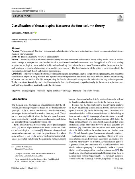 Pdf Classification Of Thoracic Spine Fractures The Four Column Theory