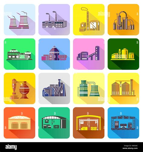 Factory Icons Set In Flat Style Stock Vector Image Art Alamy