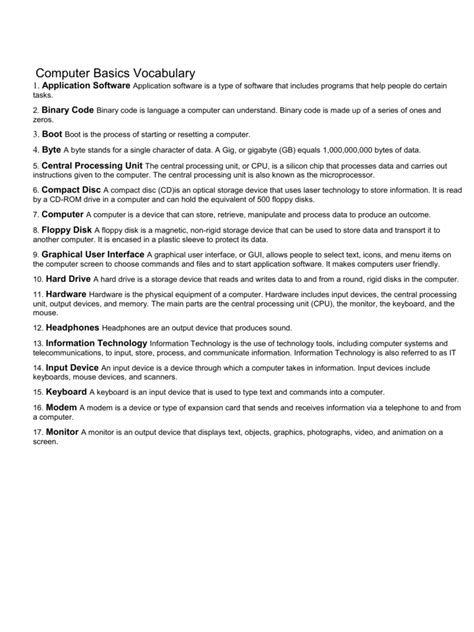 Computer Basics Vocabulary