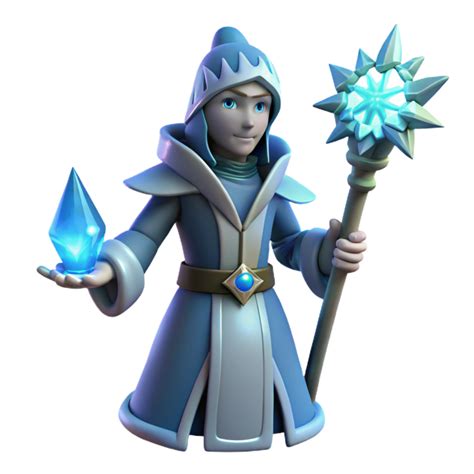 Fantasy Ice Mage With Crystal Staff And Gem 55916265 Png