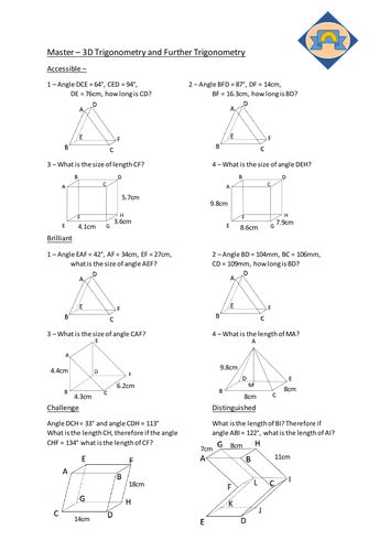 pyth trig and further trig including 3d questions and answers