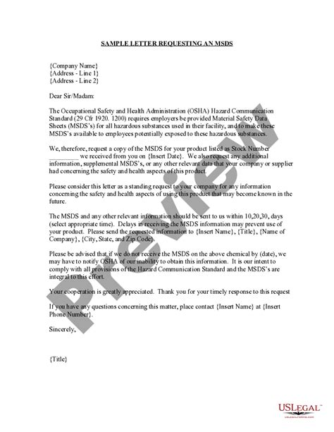 Arizona Sample Letter Requesting A Material Safety Data Sheet Letter Requesting Material Us