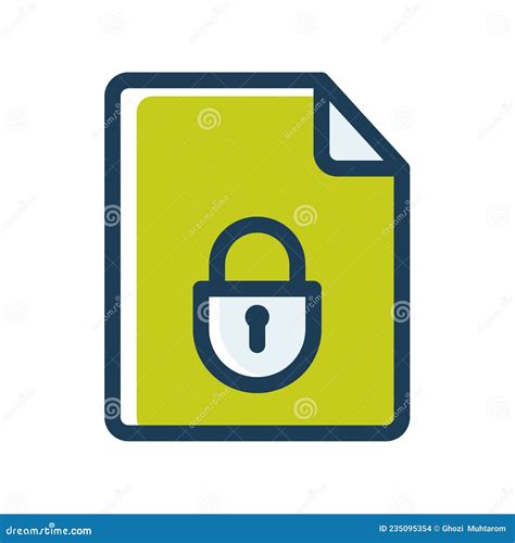 Encrypted Document With Lock Secure Single Isolated Icon With Dash Or Dashed Line Style Stock