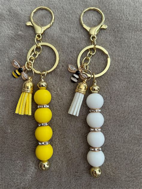 Bee Beaded Keychain Etsy In 2025 Beaded Keychains Beaded Bracelets