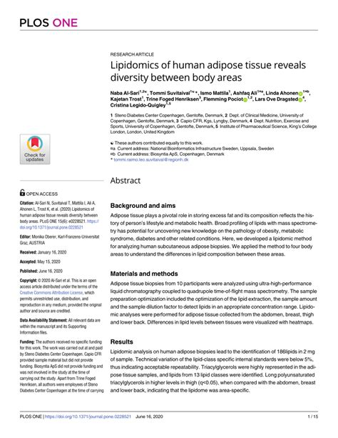 Pdf Lipidomics Of Human Adipose Tissue Reveals Diversity Between Body