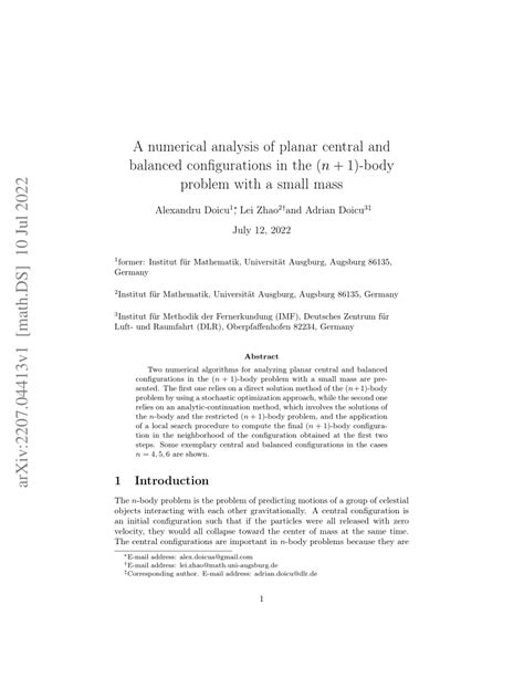 Pdf A Numerical Analysis Of Planar Central And Balanced Configurations In The N1 Body