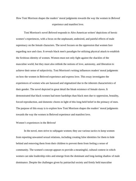 Moral Judgement In Toni Morrisons Beloved Pdf Social Psychology