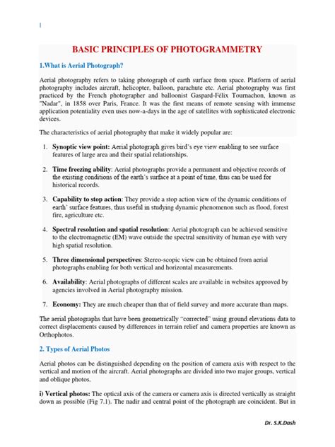 Basic Principles Of Photogrammetry Pdf Aerial Photography Camera